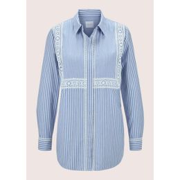 Madeleine Mode MADELEINE Damen Langarmbluse "Streifenbluse Streifenbluse mit Spitze"wollwei&szlig;, rauchblau, Gr. 36, Obermaterial: 100% Baumwolle CO., Blusen
