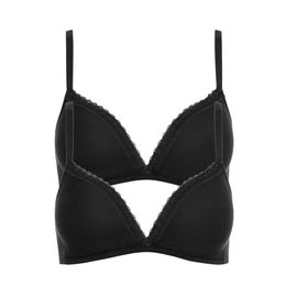 LISCA Damen Triangel-BH "2er Pack Triangel BH ohne B&uuml;gel Ines", Gr. 70, schwarz, Spitze, Obermaterial: 95% Baumwolle CO. 5% Elasthan EL., BHs