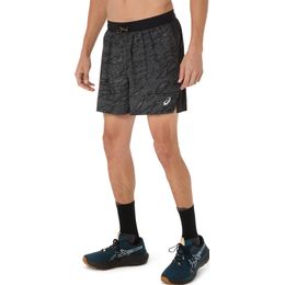 asics Herren Laufshorts "FUJITRAIL ALL OVER PRINT 5IN SHORT", schwarz, Gr. S, Obermaterial: 100% Polyester, Hosen