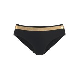 Lascana Damen Bikini-Hose "Elodie", gold, Gr. 34, unifarben mit Farbeinsatz, Recycling-Polyamid, Badehosen, mit trendigem Materialeinsatz