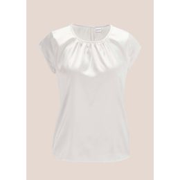 Madeleine Mode MADELEINE Damen Shirtbluse "Blusenshirt Kurzes Satin-Shirt in trendstarker A-Linie", wei&szlig;, Gr. 42, Obermaterial: 100% Polyester PES., Blusen