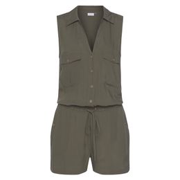 Lascana Damen Kurzoverall, gr&uuml;n, Gr. 34, Web, Obermaterial: 100% Viskose, Overalls, aus gewebter Viskose, &auml;rmelloser Jumpsuit mit Hemdblusenkragen