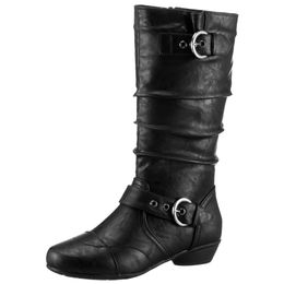 ANISTON SHOES Damen Stiefel, Gr. 36, schwarz, Lederimitat, unifarben, Schuhe, Used-Look, mit gerafftem Schaft