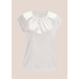 Madeleine Mode MADELEINE Damen Shirtbluse "Blusenshirt Kurzes Satin-Shirt in trendstarker A-Linie", wei&szlig;, Gr. 46, Obermaterial: 100% Polyester PES., Blusen
