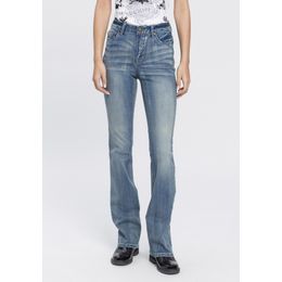 Arizona Damen Bootcut-Jeans "Baby Bootcut", blau, Basic, Gr. 80, Abriebeffekte, Denim/Jeans, Obermaterial: 69% Baumwolle, 29% Polyester, 2% Elasthan,