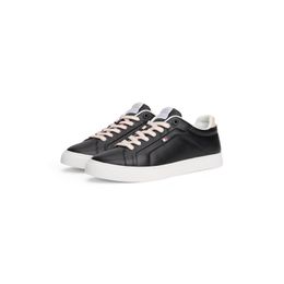 Tommy Hilfiger Damen Plateausneaker "ICON COURT SNEAKER", Gr. 35, schwarz, Nappaleder, Schuhe, Freizeitschuh, Halbschuh, Schn&uuml;rschuh mit Flaggen-Logo