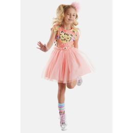 DENOKIDS Mädchen Shirtkleid "Leo Tutu ", pink, Gr. 92, bedruckt, 95% Baumwolle;5% Elasthan, Kleider, mit Allover Leo- und Blumenprint