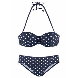Lascana Damen B&uuml;gel-Bandeau-Bikini, blau, Gr. 34, bedruckt, Polyamid, Bikini-Sets, mit Zier-Accessoires