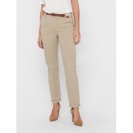 Only Damen Chinohose "ONLBIANA &ndash; Chinohose mit G&uuml;rtel und Umschlagsaum", braun, Gr. 36, unifarben, Web, Obermaterial: 98% Baumwolle, 2% Elasthan,