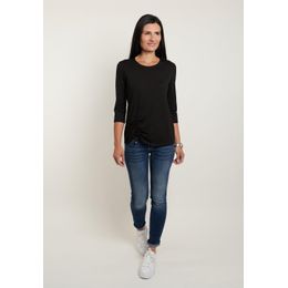 Seidel Moden Damen 3/4-Arm-Shirt, schwarz, Gr. 34, unifarben, Jersey, Obermaterial: 95% Viskose, 5% Elasthan, Shirts, mit Raff-Detail vorne - MADE IN