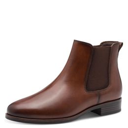 Tamaris Damen Chelseaboots, Gr. 38, braun, Leder, Schuhe, Blockabsatz, Basic, Stiefelette mit Antik Finish