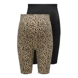 Only Maternity Damen Umstandsshorts "OLMLOVELY SHORTS JRS MAT 2 PACK AOP"schwarz pack:schwarz, warm sand leo aop, Gr. XL, bedruckt, unifarben,