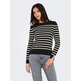 Only Damen Rundhalspullover "ONLKALANA LS O-NECK KNT NCA", wei&szlig;, Gr. XL, gestreift, Strick, Obermaterial: 73% Viskose, 27% Polyester, Pullover