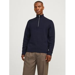 Jack & Jones JACK & JONES Herren Troyer "JPRBLAMILANO STITCH KNIT HALF ZIP SN", blau, Gr. XS, unifarben, Strick, Obermaterial: 100% Baumwolle, Pullover, mit