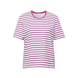 GOLDNER Damen Kurzarmshirt "Ringelshirt mit Halbarm"wei&szlig;, lila, geringelt, Gr. 42, Obermaterial: 95% Baumwolle CO. 5% Elasthan EL., Shirts