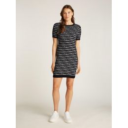 Tommy Jeans Damen Strickkleid "TJW SCRIPT AOP SWEATER DRESS", schwarz, Gr. S, gemustert, Strick, Obermaterial: 95% Baumwolle, 5% Polyamid, Kleider,