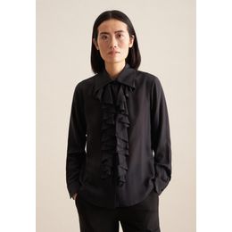 Seidensticker Damen Rüschenbluse, schwarz, Gr. 42, unifarben, 100% Seide, Blusen, 1/1 Kragen Uni