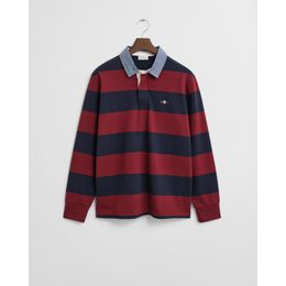 Gant Herren Langarm-Poloshirt "REG CHAMBRAY STRIPE HEAVY RUGGER", rot, Gr. XL, Jersey, Obermaterial: 100% Baumwolle, Shirts