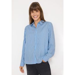 Langarmbluse Cecil, Damen, Gr. L (42), blouse blau, Web, 67% Baumwolle, 32% Polyester, 1% Metallfasern, gestreift, normal normal, V-Ausschnitt, abgesteppt, Blusen, mit Knopfleiste
