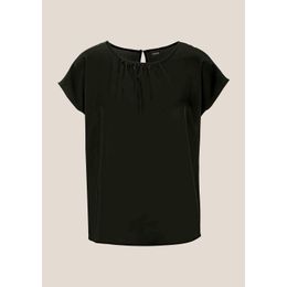 Madeleine Mode MADELEINE Damen Shirtbluse "Blusenshirt Kurzes Satin-Shirt in trendstarker A-Linie", schwarz, Gr. 46, Obermaterial: 100% Polyester PES., Blusen