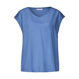 Damen Shirtbluse, blau, Gr. 38, STREET ONE STUDIO, unifarben, Stoff, 100% Viskose, Blusen, mit V-Ausschnitt