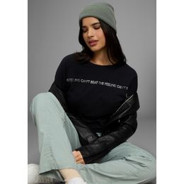 Kangaroos Damen Langarmshirt, schwarz, Gr. 36, Jersey, Obermaterial: 54% Baumwolle, 38% Polyester, 8% Elasthan, Shirts, mit schimmerndem Druck