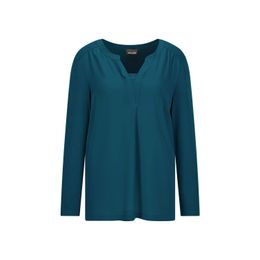 GOLDNER Damen Kurzarmbluse "Kurzgröße Langarm Damen Unibluse mit Chiffoneinsatz und Rundhalsaussschnitt", blau, Gr. 19, Obermaterial: 50% Polyester