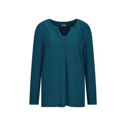 GOLDNER Damen Kurzarmbluse "Kurzgr&ouml;&szlig;e Langarm Damen Unibluse mit Chiffoneinsatz und Rundhalsaussschnitt", blau, Gr. 22, Obermaterial: 50% Polyester