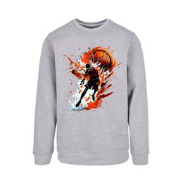 F4NT4STIC Damen Kapuzenpullover "Basketball Splash Orange Sport CREW", grau, Gr. L, Obermaterial: 50% Baumwolle, 50% Polyester, Pullover, Print