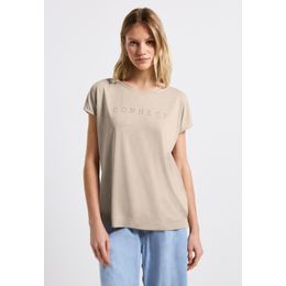 Street One Damen T-Shirt, beige, Gr. 44, unifarben, Stoff, 70% Modal, 30% Polyester, Shirts, mit Seitlichen Einschlitzen am Saum