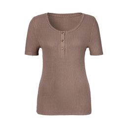 Lascana Damen T-Shirt "mit kurzer Knopfleiste", grau, Gr. 36, unifarben, Rippware, Obermaterial: 95% Viskose, 5% Elasthan, Shirts, aus weicher