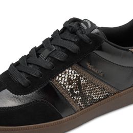 Tamaris Damen Sneaker, Gr. 40, schwarz, Leder, Lederimitat, Textil, Glitzer, Reptilienpr&auml;gung, Schuhe, Freizeitschuh, Halbschuh, Schn&uuml;rer mit