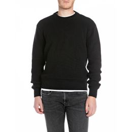 Replay Herren Strickpullover, schwarz, Gr. S, unifarben, Strick, Obermaterial: 100% Baumwolle, Pullover, mit Rundhals