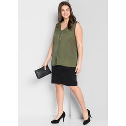 sheego Damen Bleistiftrock, schwarz, Gr. 50, unifarben, 97% Baumwolle, 3% Elasthan, R&ouml;cke