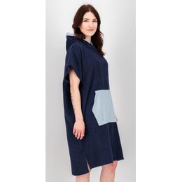 DEPROC Active Damen Poncho "Badeponcho PARLEE BEACH", blau, Gr. M, 100% Baumwolle Walkfrottier, Jacken, Badeponcho mit gro&szlig;er K&auml;ngurutasche und