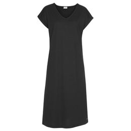 Lascana Damen Nachthemd, Gr. 32, schwarz, Single Jersey, Obermaterial: 50% Baumwolle, 50% Viskose, unifarben, Kleider, mit Seitenschlitzen