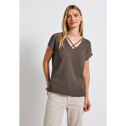 Street One Damen T-Shirt, beige, Gr. 38, unifarben, Stoff, R&uuml;ckseite: 95% Viskose, 5% Elasthan; Vorderseite: 77% Polyester, 20% Viskose, 3% Elasthan,