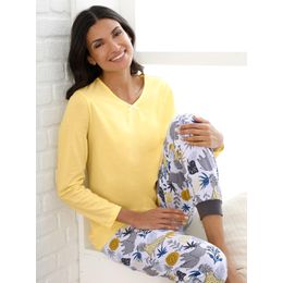 Damen Schlafhose, Gr. 36, gelb, 100% Baumwolle, gemustert, mehrfarbig, Hosen
