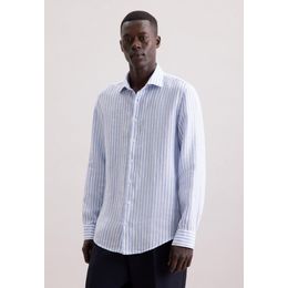 Seidensticker Herren Businesshemd "Slim", blau, Gr. 45, gestreift, 100% Leinen, Hemden, Slim 1/1 Kentkragen Streifen