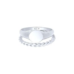 Elli Damen Ring-Set "Siegelring Basic Bandring Twist 2er Set 925 Silber", 54mm, ohne Stein, Silber 925 (Sterlingsilber), silber, Silber 925