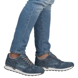 Rieker Herren Sneaker, Gr. 47, blau, Leder, Veloursleder, Schuhe, Schn&uuml;rschuh, Halbschuh mit luftdurchl&auml;ssiger Perforation