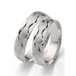 Firetti Damen Trauring "Schmuck Geschenk Gold 375 Hochzeit Ehering "LIEBE" Welle", 16,5, 0,01 SI = kleine Einschl&uuml;sse mit Brillant, Wei&szlig;gold 375,