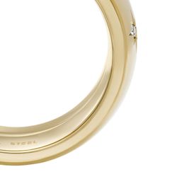 Fossil Damen Fingerring "Schmuck Geschenk Edelstahl Ring SADIE", 18, Edelstahl, 10mm, gold, Edelstahl, Fingerringe, mit Glasstein