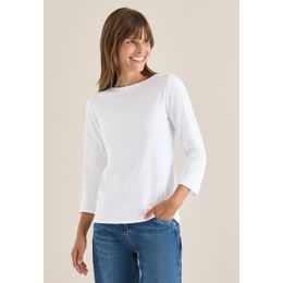 3/4-Arm-Shirt CECIL, Damen, Gr. L (42), weiß, Web, 100% Baumwolle, unifarben, comfort fit normal, U-Boot-Ausschnitt, abgesteppt, Shirts, mit 3/4 Ärmeln