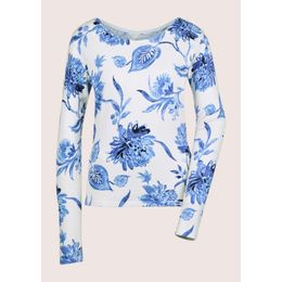 Madeleine Mode MADELEINE Damen Longpullover "Pullover Rundhals-Pullover mit Floral-Print", weiß, Gr. 34, Obermaterial: 71% Viskose CV. 29% Polyamid PA., Pullover