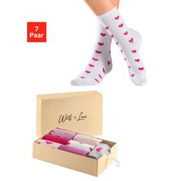 Lascana Damen Basicsocken, Gr. 39, bunt, Baumwollmischung, uni und gemustert, Socken, in Geschenkbox f&uuml;r den Valentinstag
