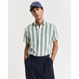 Gant Herren Kurzarmhemd "REG COTTON LINEN STRIPE SS SHIRT", gr&uuml;n, Gr. 4XL, Web, Obermaterial: 55% Leinen, 45% Baumwolle, Hemden