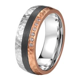 DOOSTI Damen Trauring "Schmuck Geschenk Edelstahl Trauring Ehering Partnerring LIEBE", 50,mit Zirkonia, Carbon Edelstahl, 7mm, rosa, Carbon,