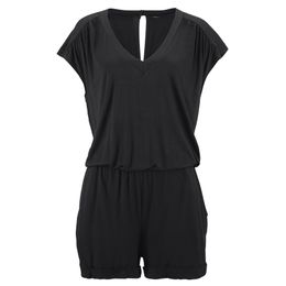 Lascana Damen Kurzoverall, schwarz, Gr. 34, unifarben, Jersey, Obermaterial: 95% Viskose, 5% Elasthan, Overalls, mit V-Ausschnitt, elastischer