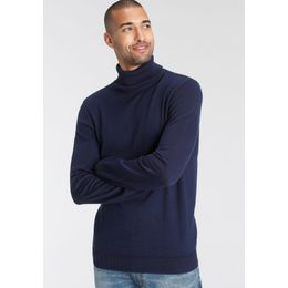 AJC Herren Rollkragenpullover, blau, Basic, Gr. M, unifarben, Feinstrick, Obermaterial: 50% Baumwolle, 50% Polyacryl, Pullover, mit Rollkragen aus